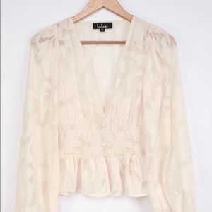 Lulus | Tops | Ivory Floral Jacquard Buttonup Long Sleeve Top | Poshmark